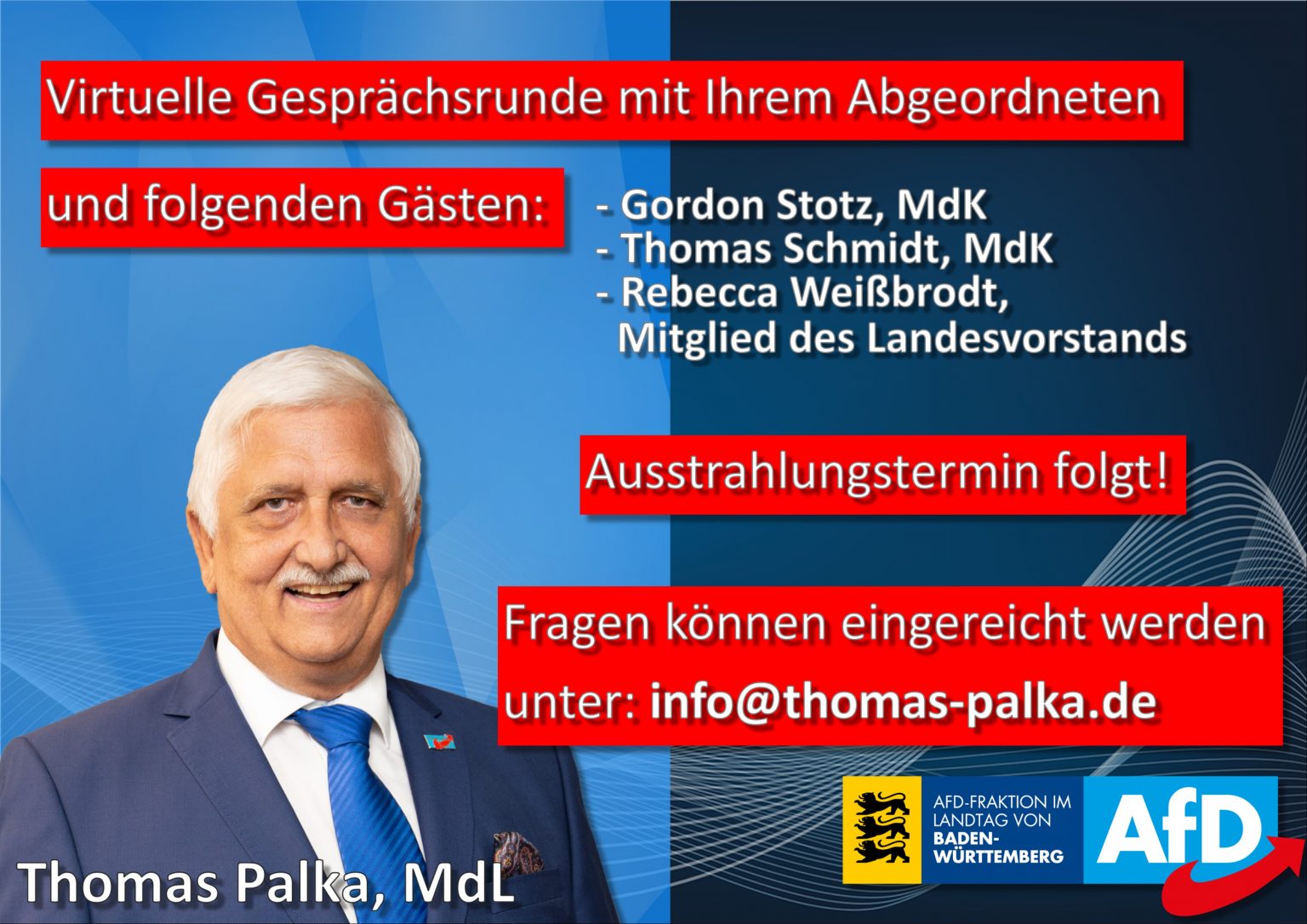 Virtuelle Gesprächsrunde – Thomas Palka, MdL